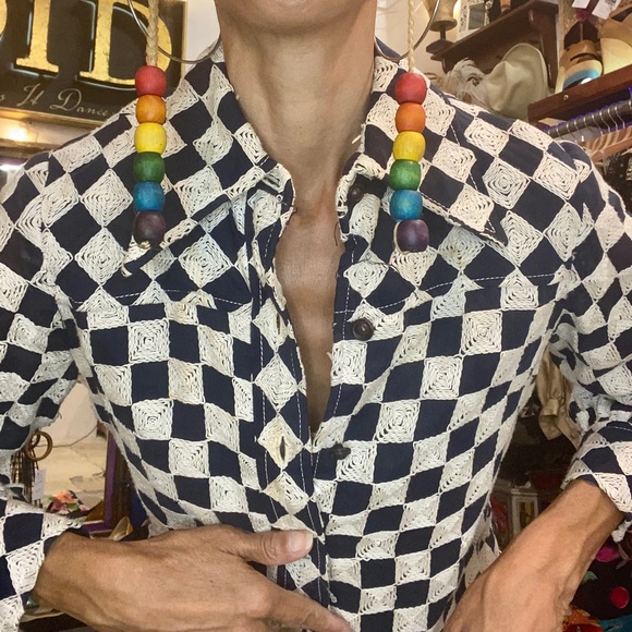 Vintage | Dresses | Vintage Howard Wolf Embroidered Checkerboard Square ...